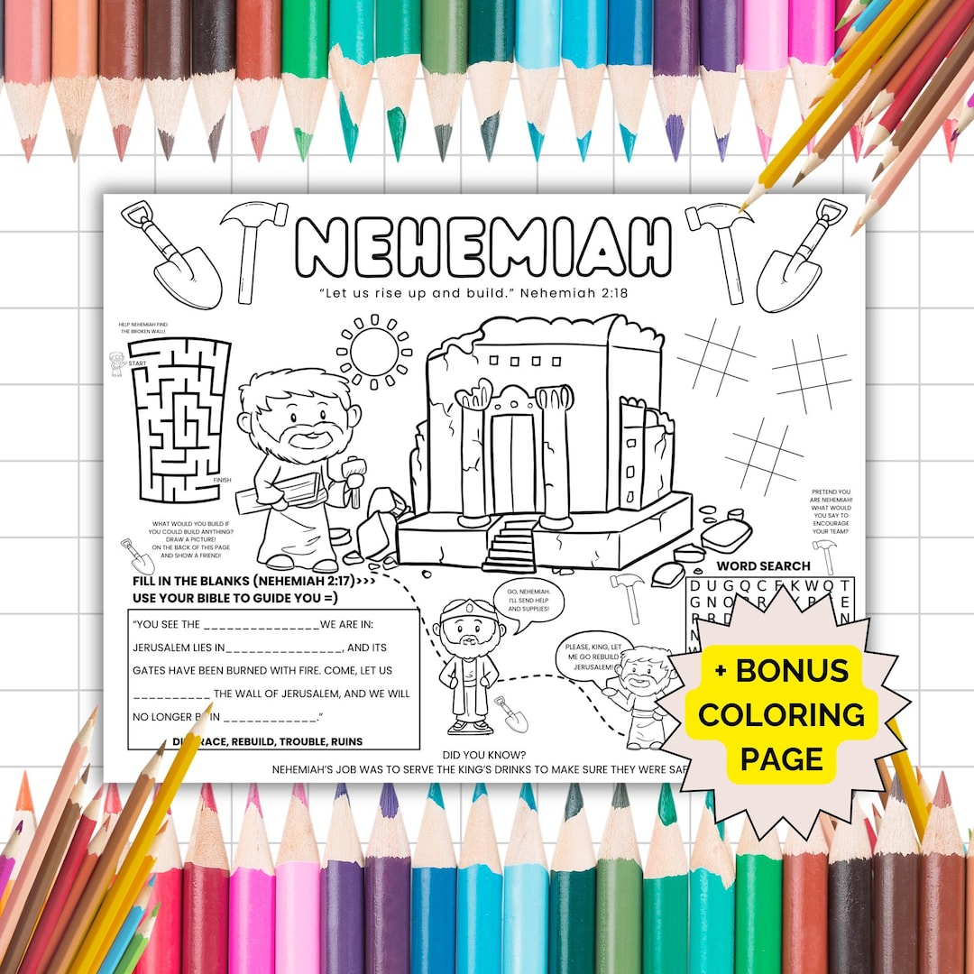 Nehemiah Activity Placemat, Bible Story Coloring Activity, Sunday ...