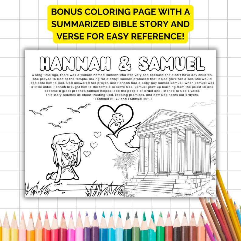 Hannah and Samuel Placemat Activity, Christian Coloring Page, Sunday ...