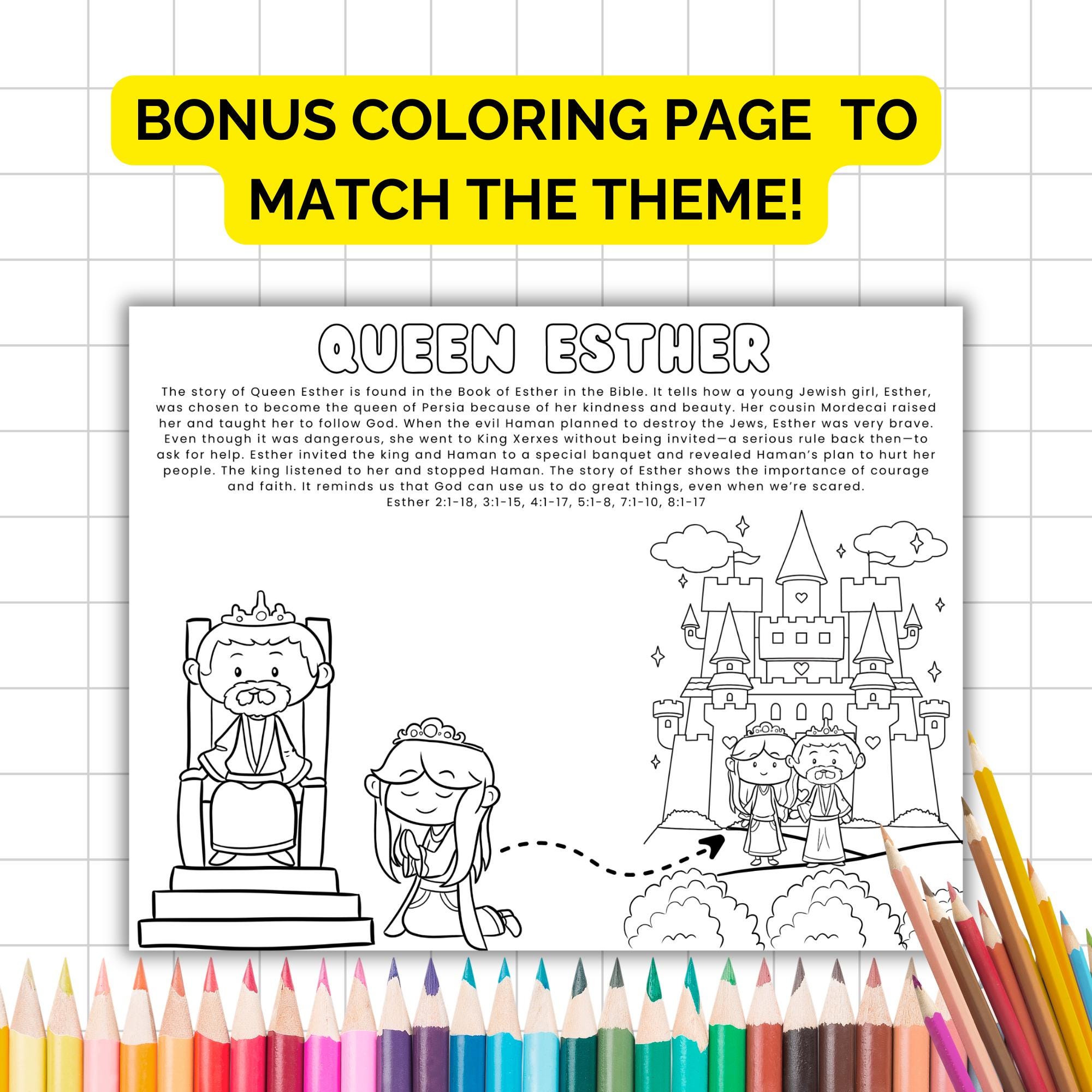 Queen Esther Activity Placemat, Bible Coloring Pages, Old Testament ...