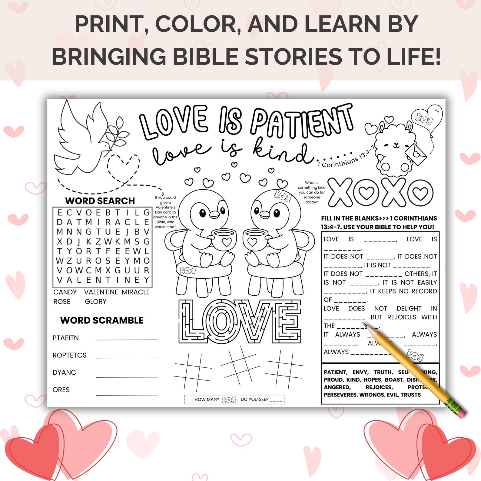 1 Corinthians 13 Placemat Valentines Day Activity, Sunday School ...