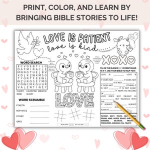 1 Corinthians 13 Placemat Valentines Day Activity, Sunday School ...
