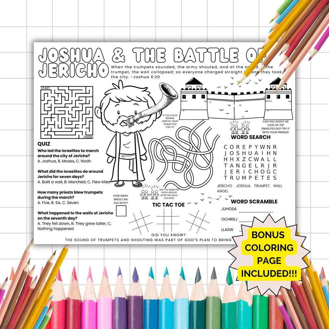 Joshua and the Battle of Jericho Activity Placemat, Bible Activity ...
