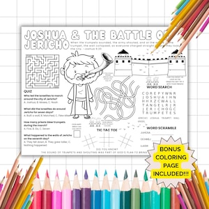 Joshua and the Battle of Jericho Activity Placemat, Bible Activity ...