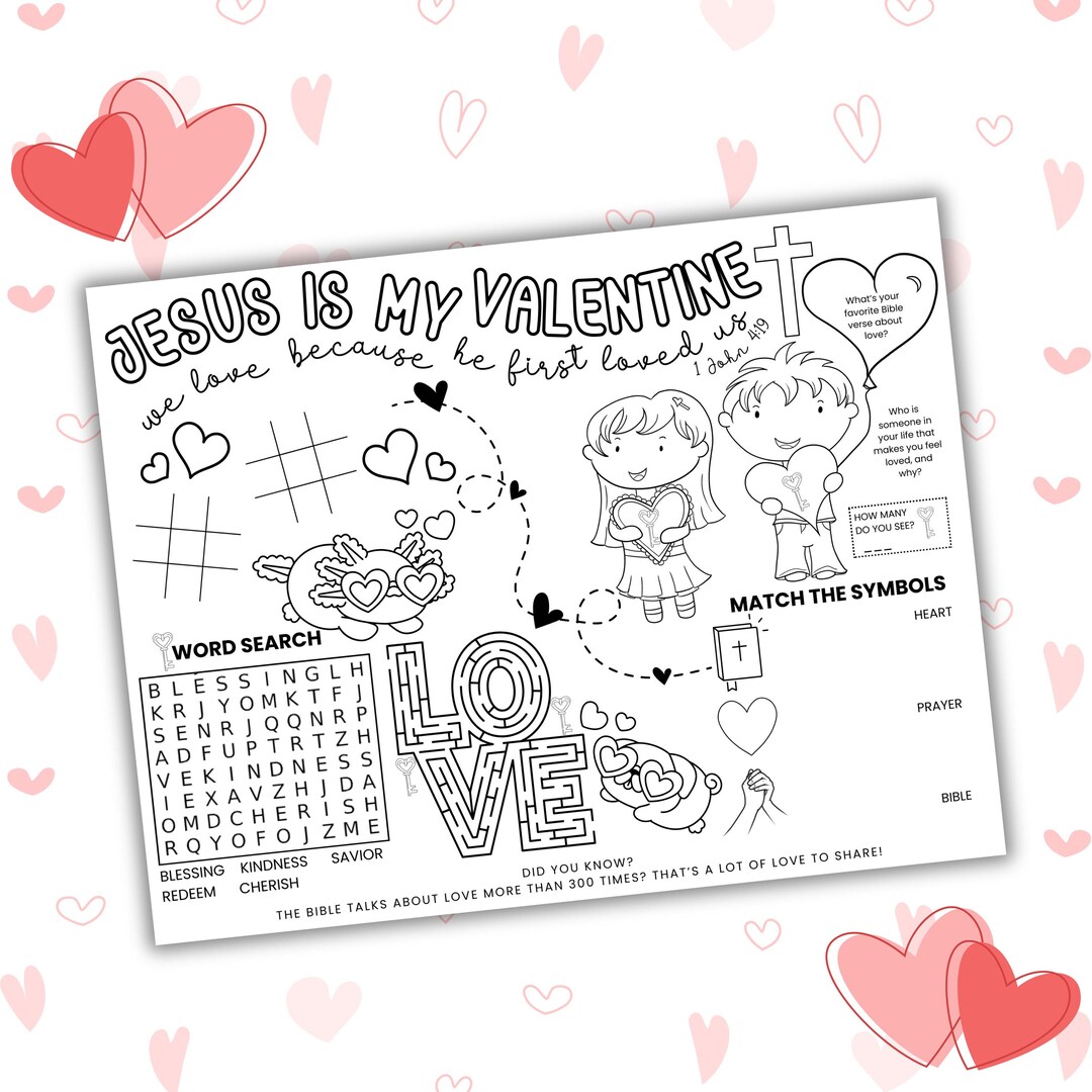 Printable Placemat Valentines Day Activity, Bible Scripture Games ...