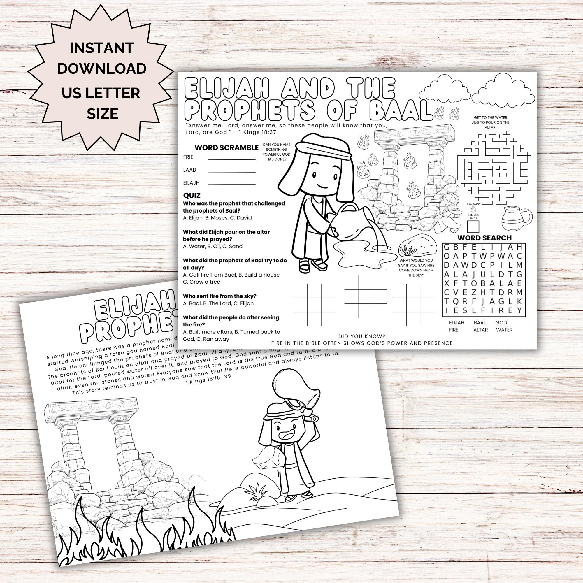 Elijah and the Prophets of Baal Activity Placemat, Coloring Page ...