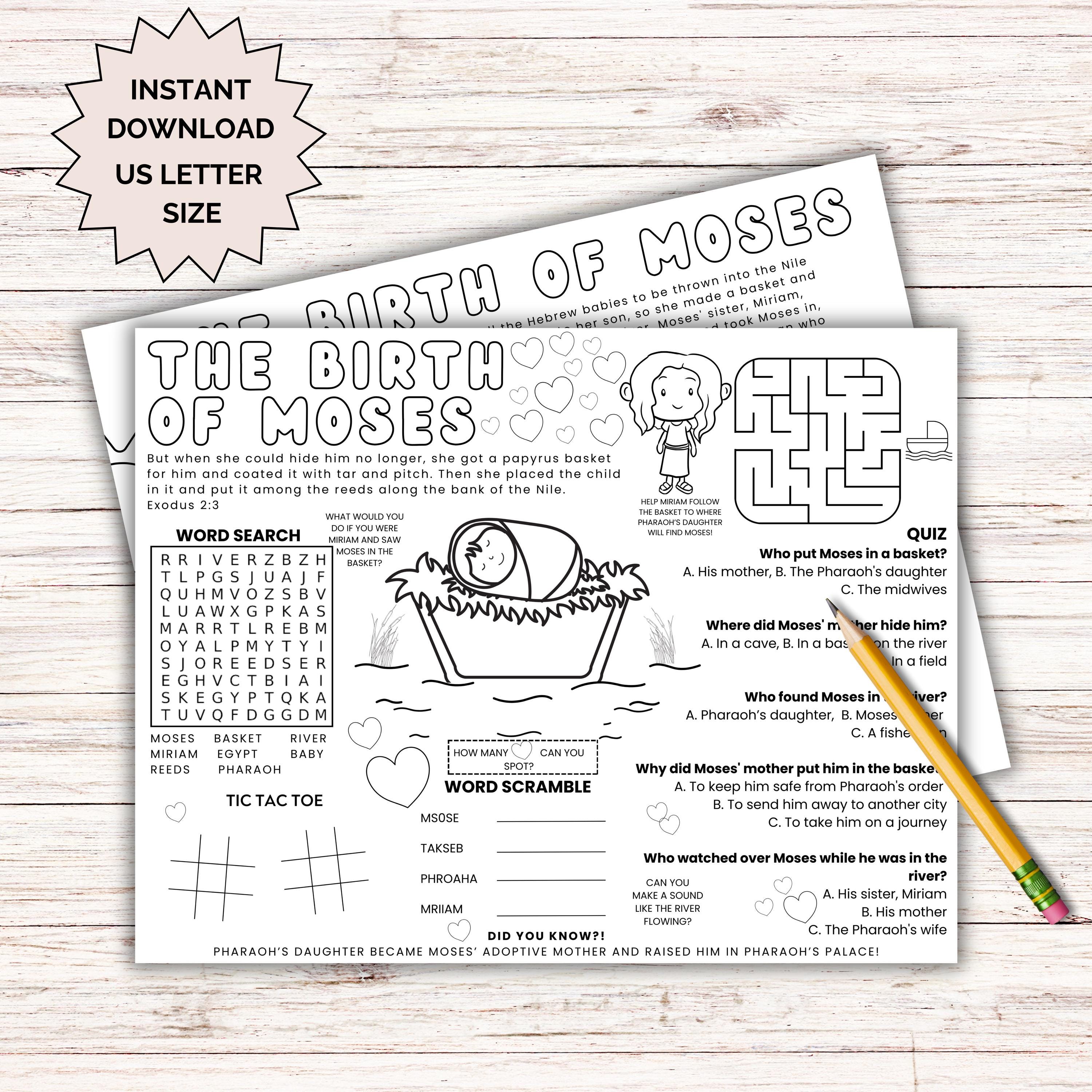 The Birth of Moses Printable Placemat Activity, Old Testament Sunday ...