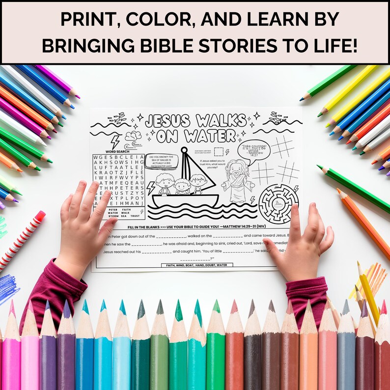 Jesus Walks on Water Activity Placemat, Sunday School Coloring Page ...