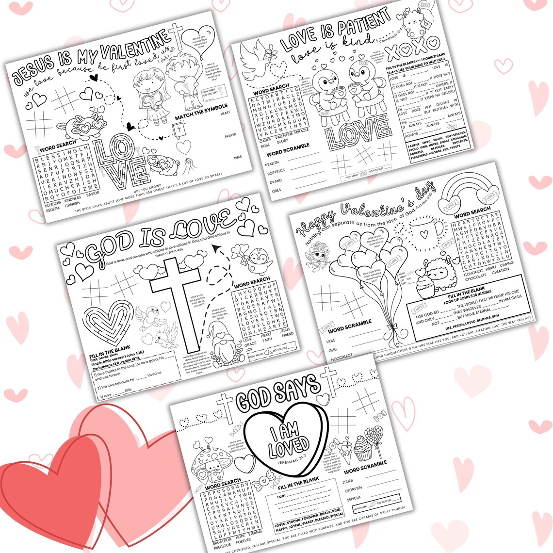 Printable Christian Valentines Day Placemat Activity Bundle,valentines ...