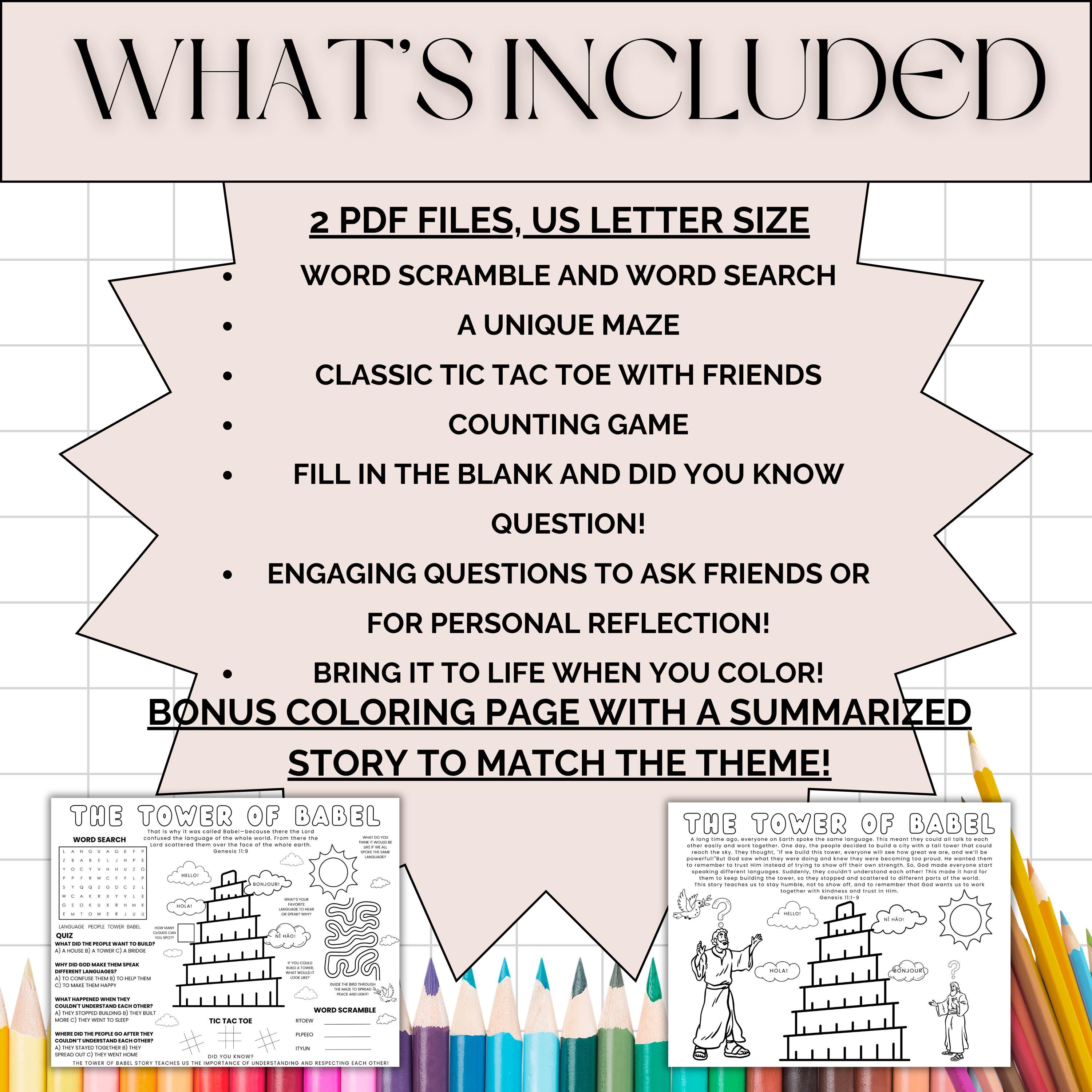 The Tower of Babel Printable Placemat Activity, Old Testament Sunday ...