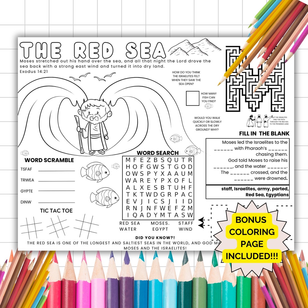 Moses and the Red Sea Placemat, Crossing the Red Sea Activity, Old ...