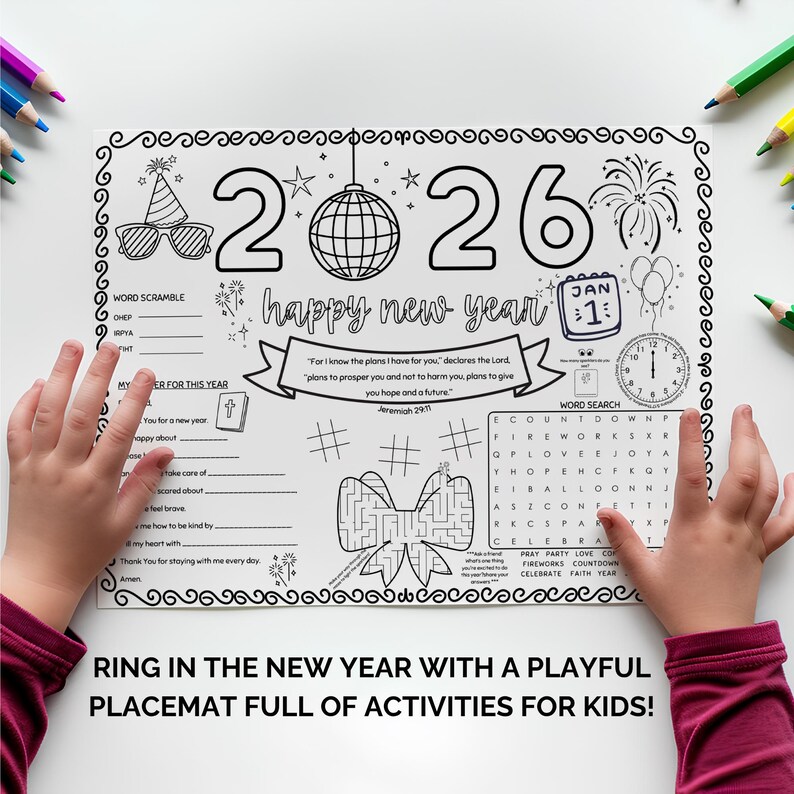 New Year Activity Placemat 2026, Kids New Years Eve Activity, Christian ...