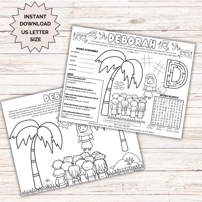 Deborah Activity Placemat, Bible Activity Placemat, Sunday School, Kids ...
