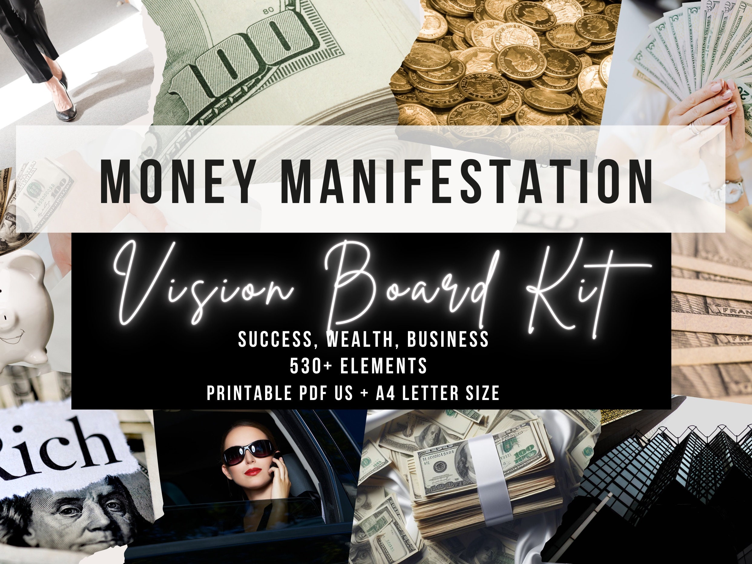 Printable Vision Board Kit to Manifest Money, Good Business, & Wealth ...