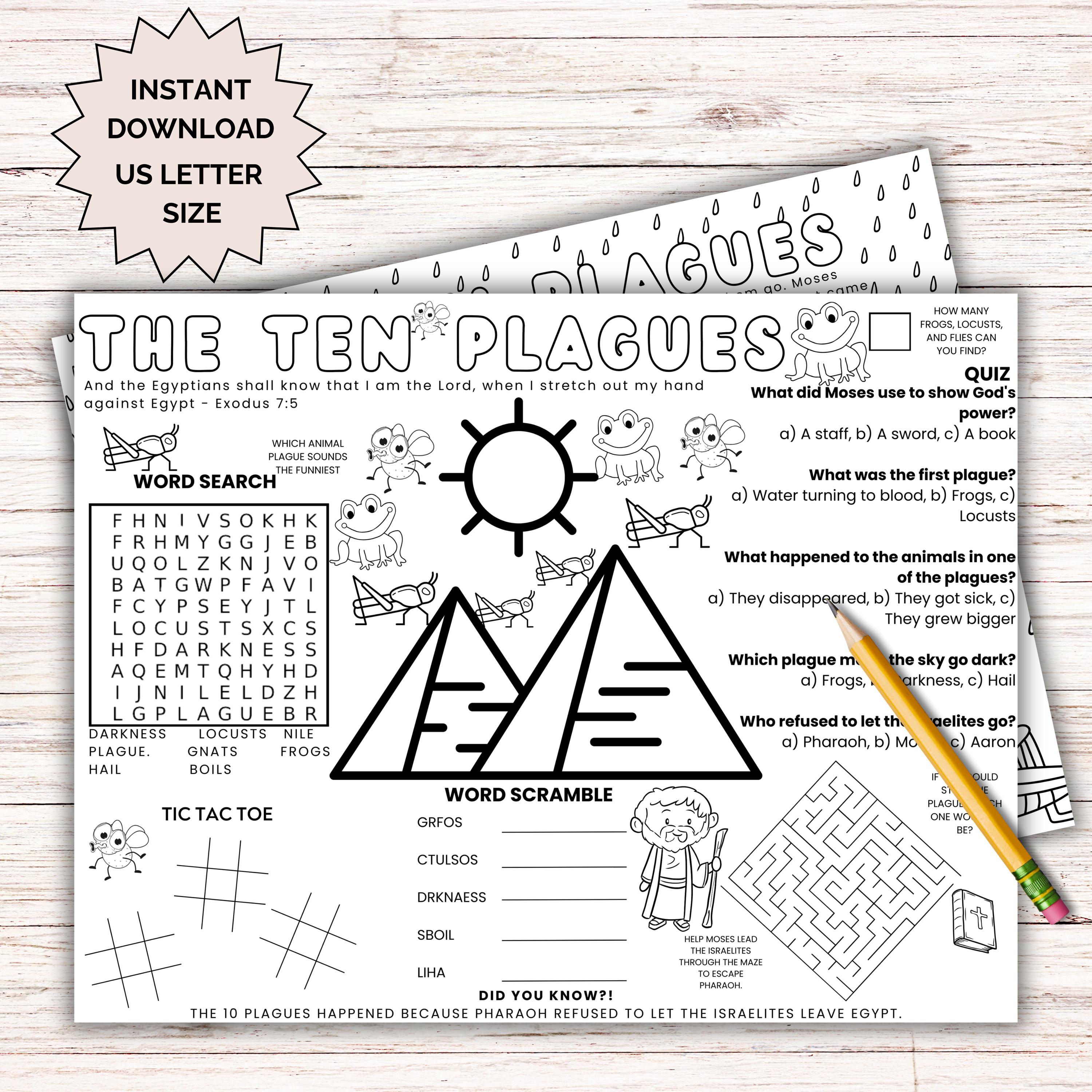 The 10 Plagues Placemat Activity, Old Testament Sunday School Lesson ...