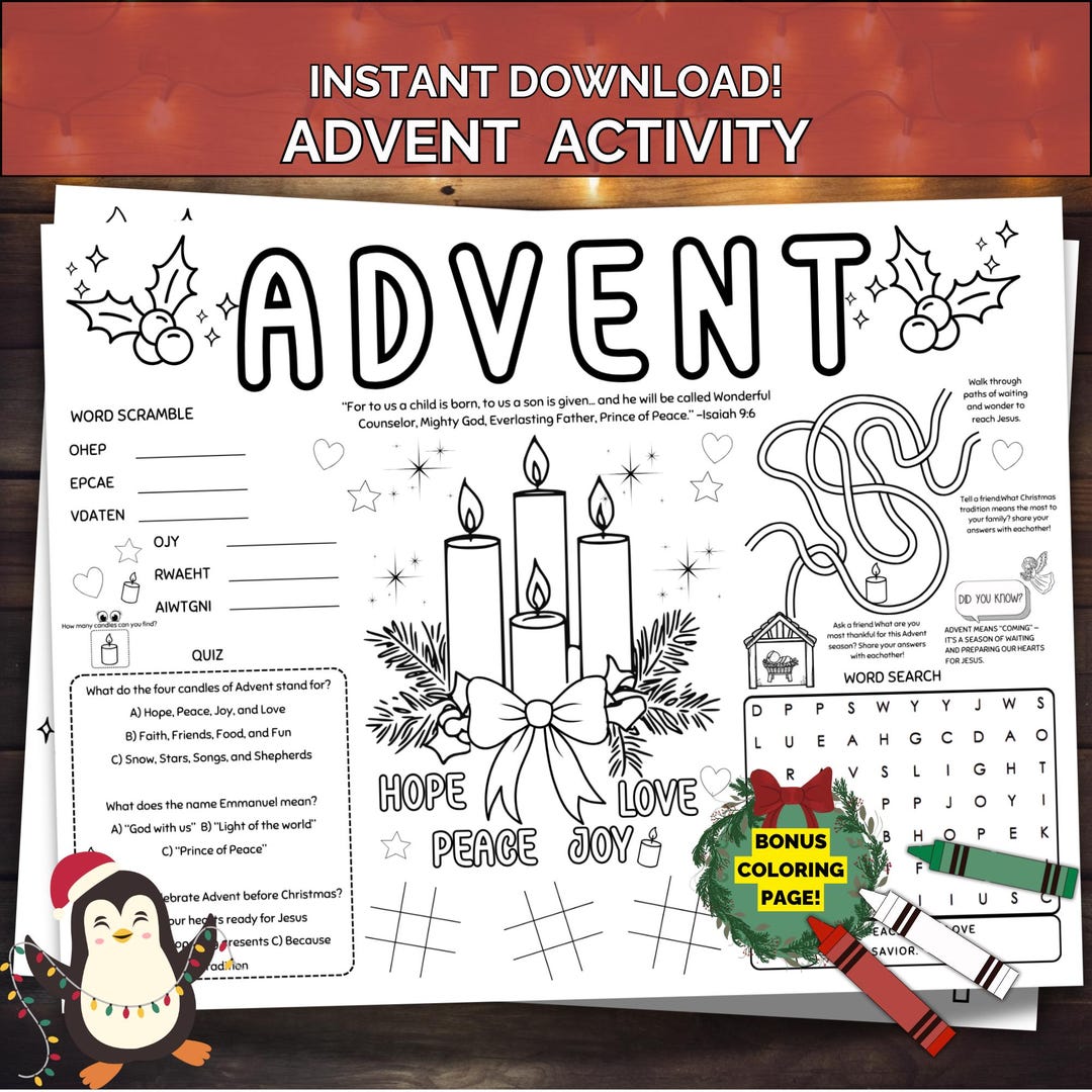 Advent Activity Placemat, Christmas Bible Coloring Page, Christian Kids ...