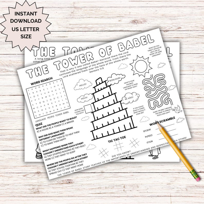 The Tower of Babel Printable Placemat Activity, Old Testament Sunday ...