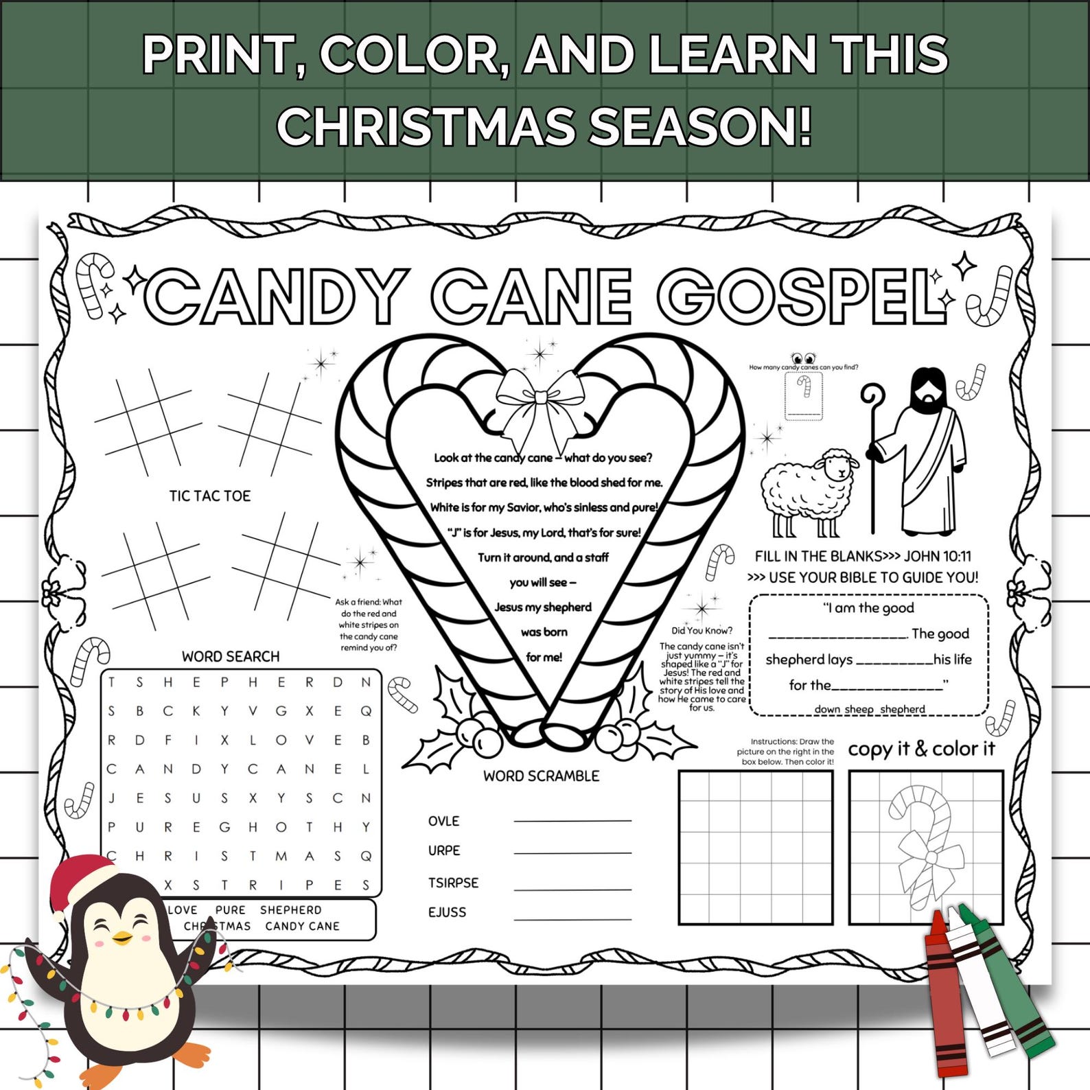 Candy Cane Gospel Activity Placemat, Legend of the Candy Cane Poem ...