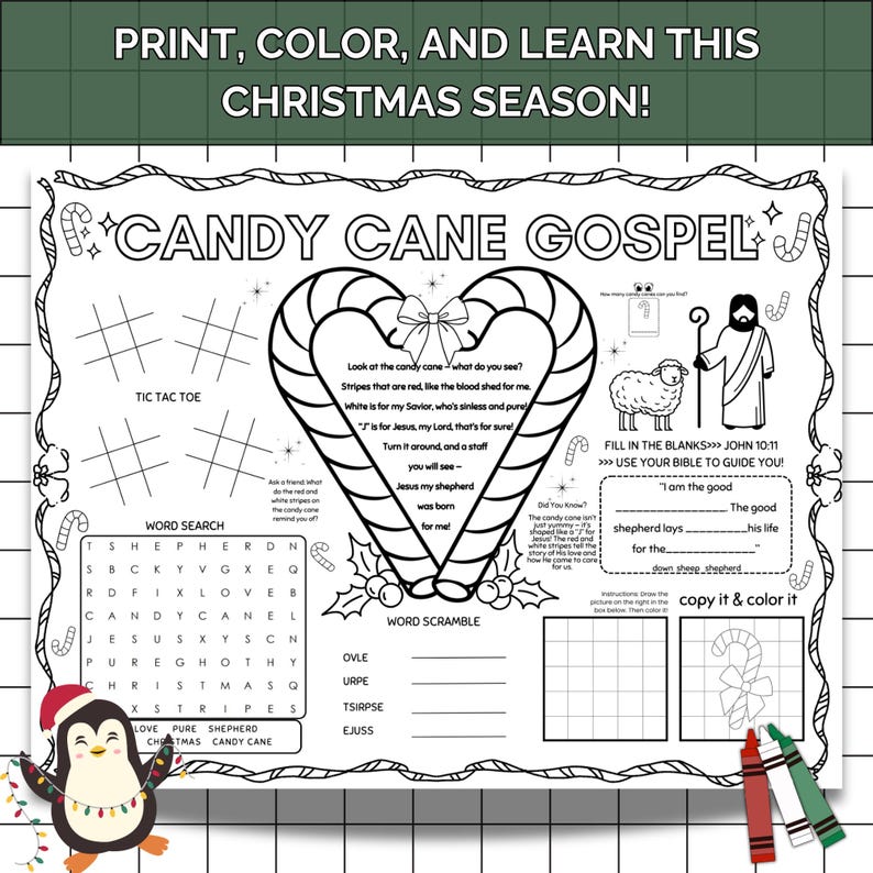 Candy Cane Gospel Activity Placemat, Legend of the Candy Cane Poem ...