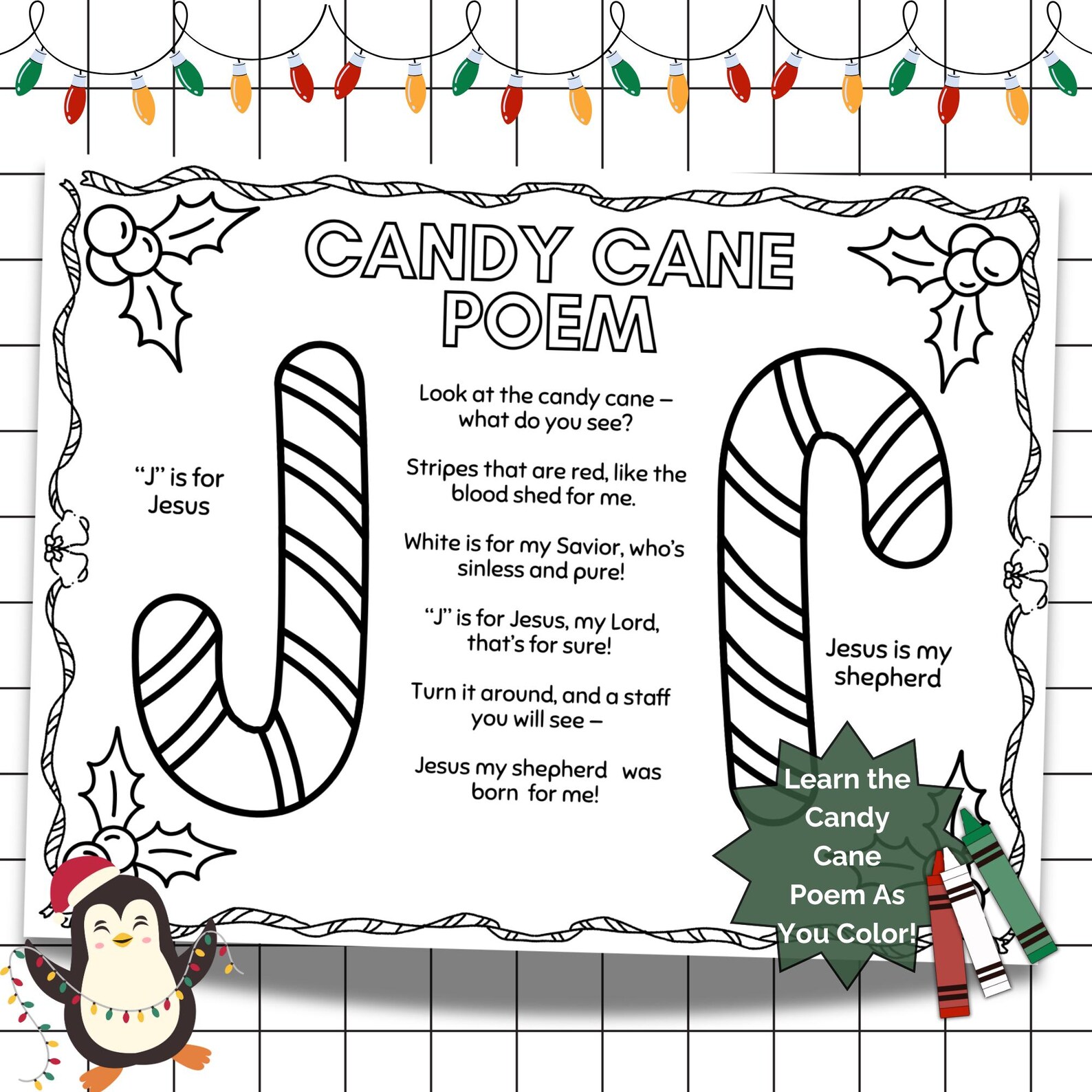 Candy Cane Poem Coloring Page, Legend of the Candy Cane Activity ...