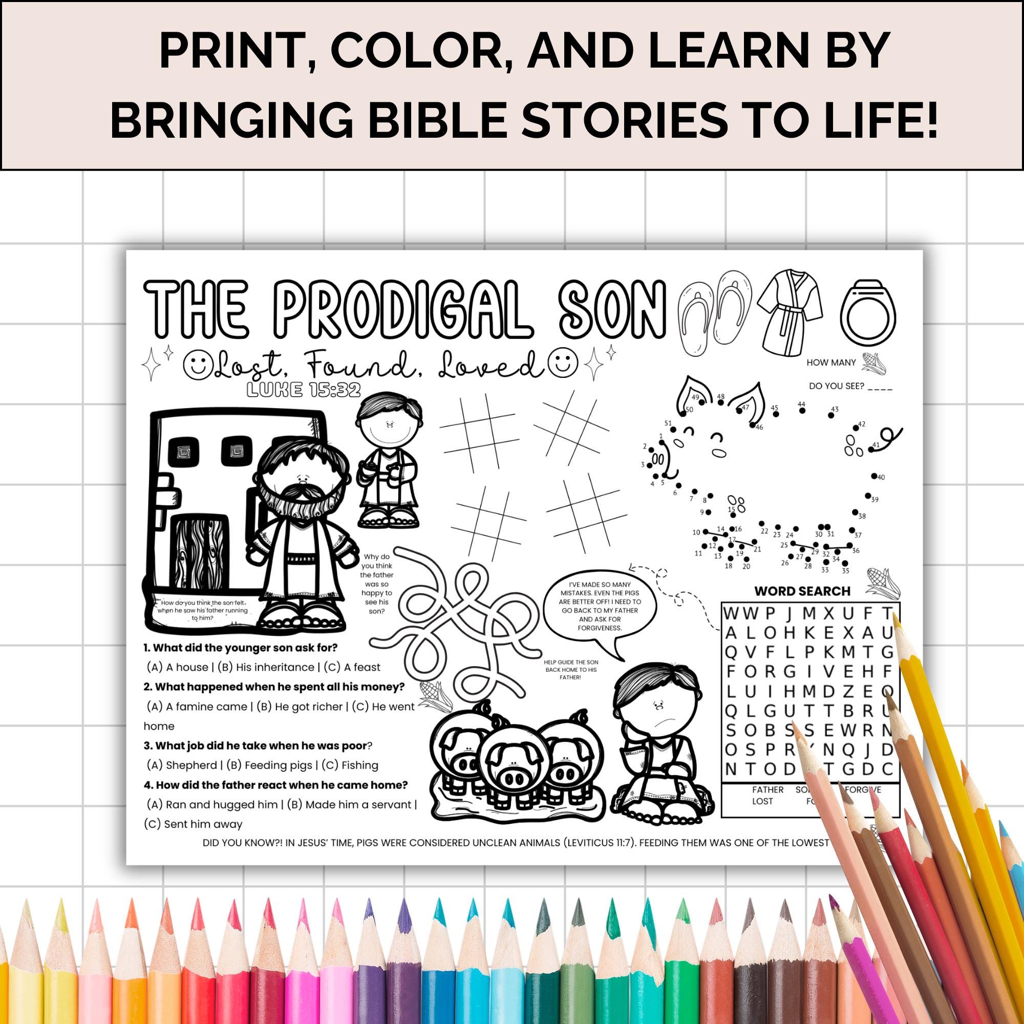The Prodigal Son Activity Placemat, the Parables of Jesus Coloring Page ...