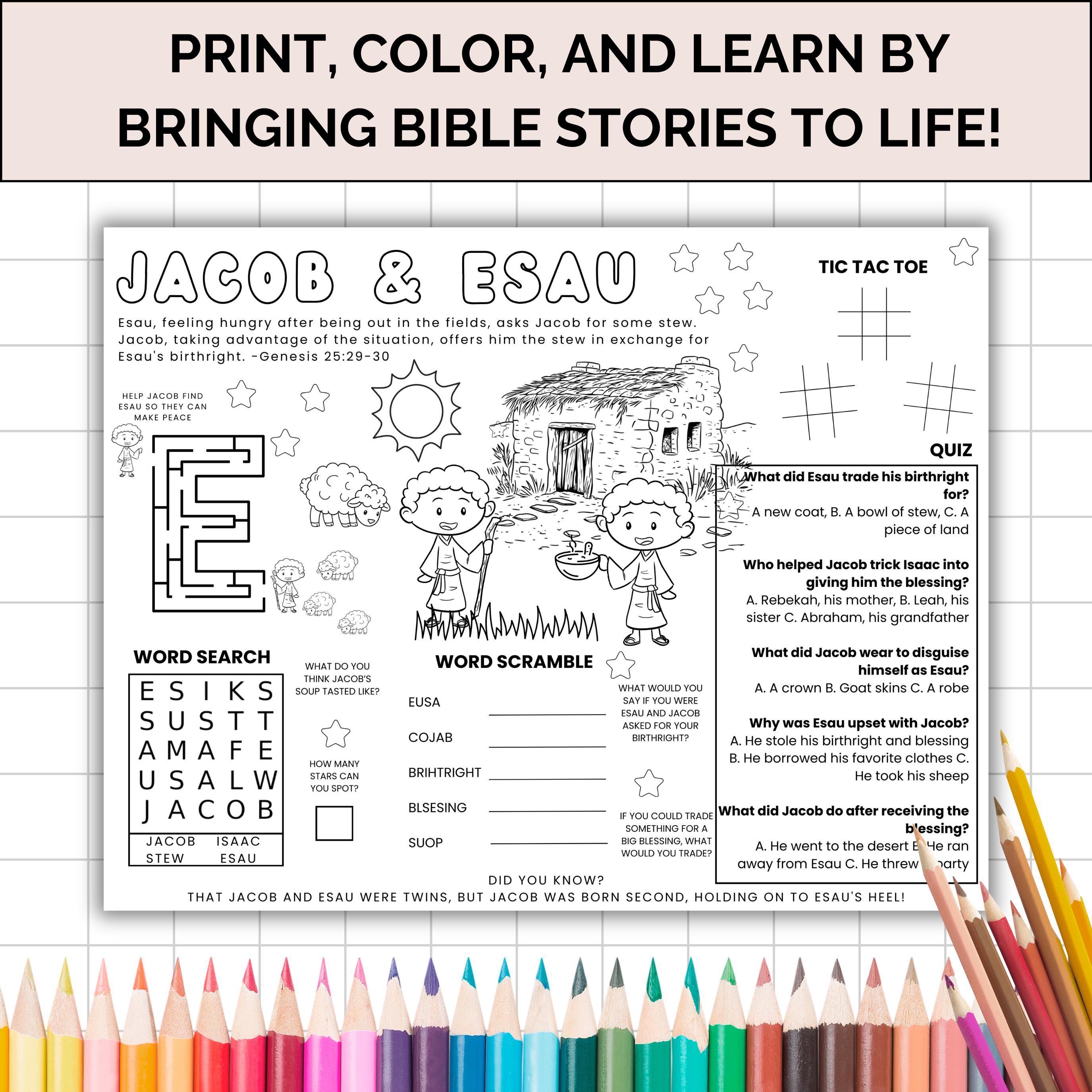 Jacob and Esau Printable Placemat Activity, Old Testament Coloring Page ...
