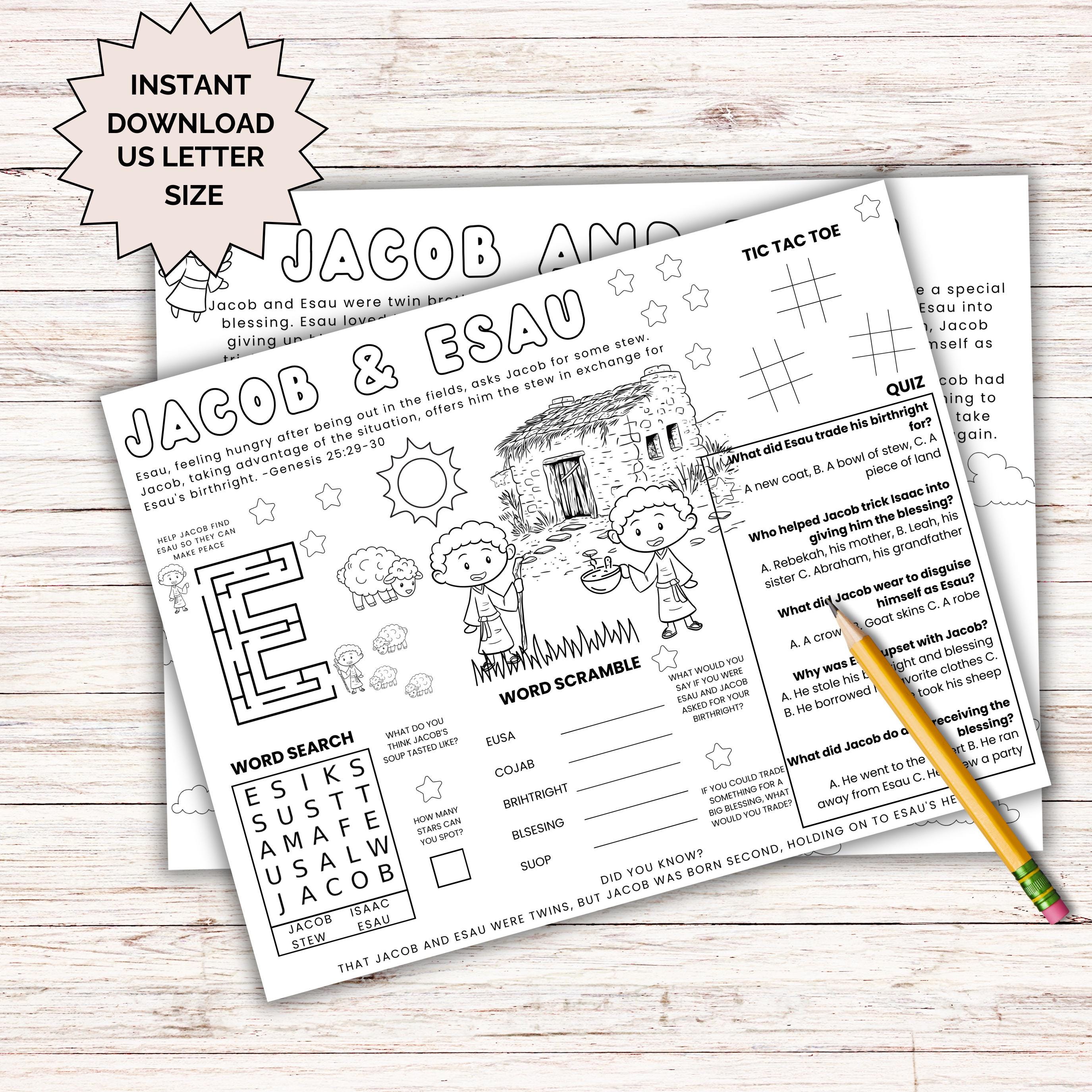 Jacob and Esau Printable Placemat Activity, Old Testament Coloring Page ...