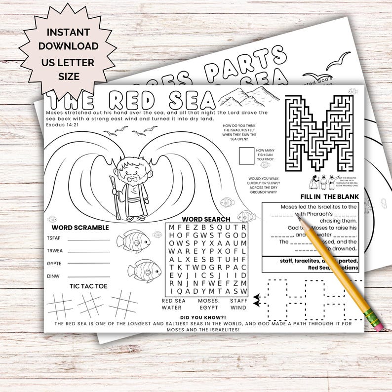 Moses and the Red Sea Placemat, Crossing the Red Sea Activity, Old ...