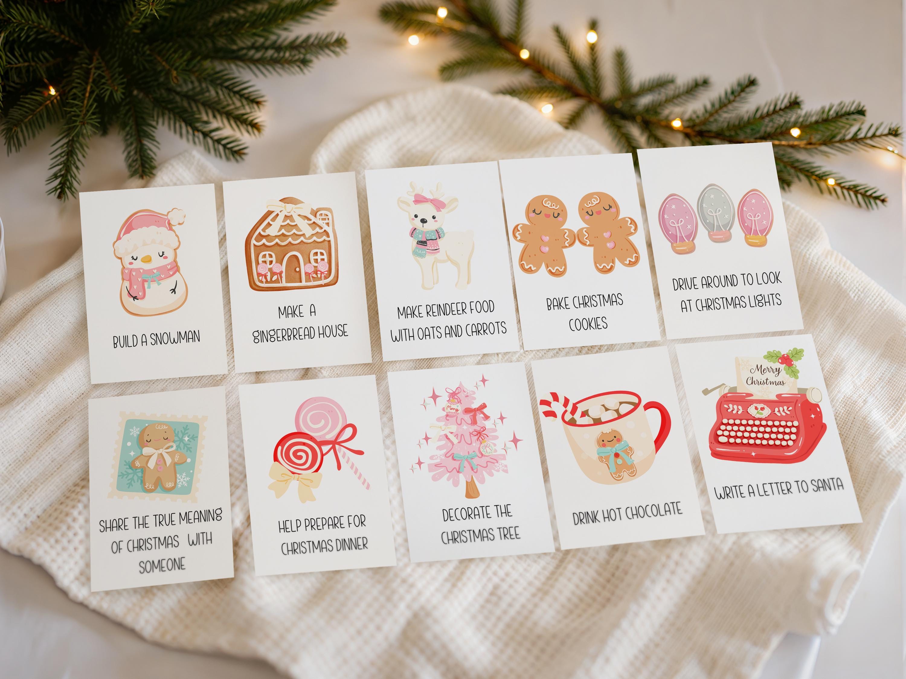 30 Editable Christmas Advent Activity Cards, Preppy Pink Christmas ...