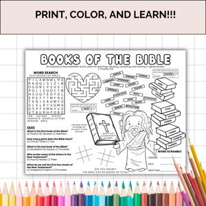 Books of the Bible Activity Placemat, Books of the Bible Activities ...