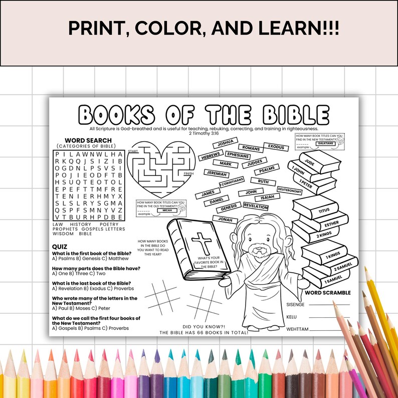 Books of the Bible Activity Placemat, Books of the Bible Activities ...
