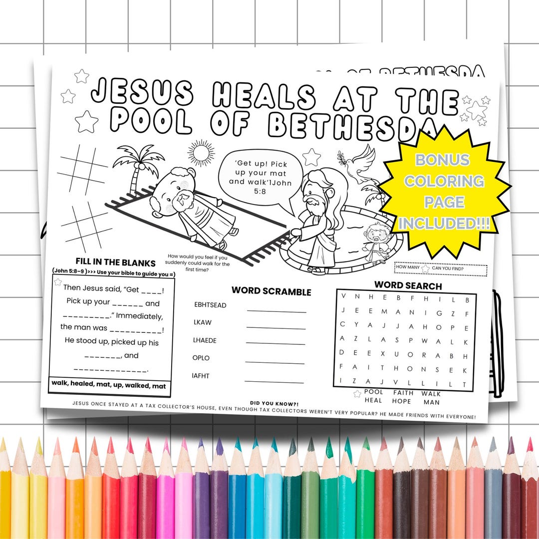 Jesus Heals at the Pool of Bethesda Activity Placemat, Sunday School ...