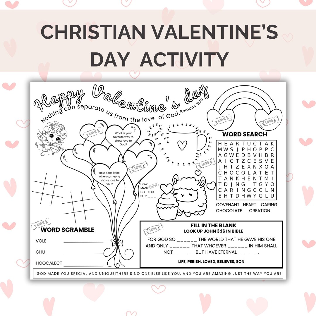 Christian Valentine's Day Placemat Activity, Homeschool Coloring Page ...