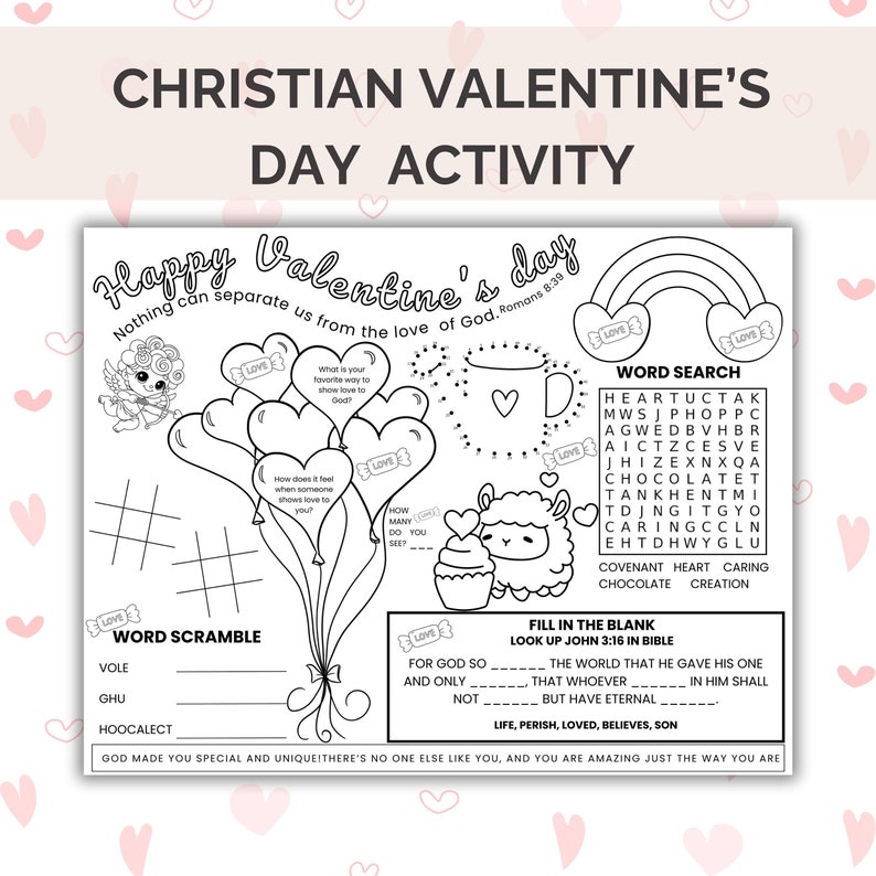 Christian Valentine's Day Placemat Activity, Homeschool Coloring Page ...