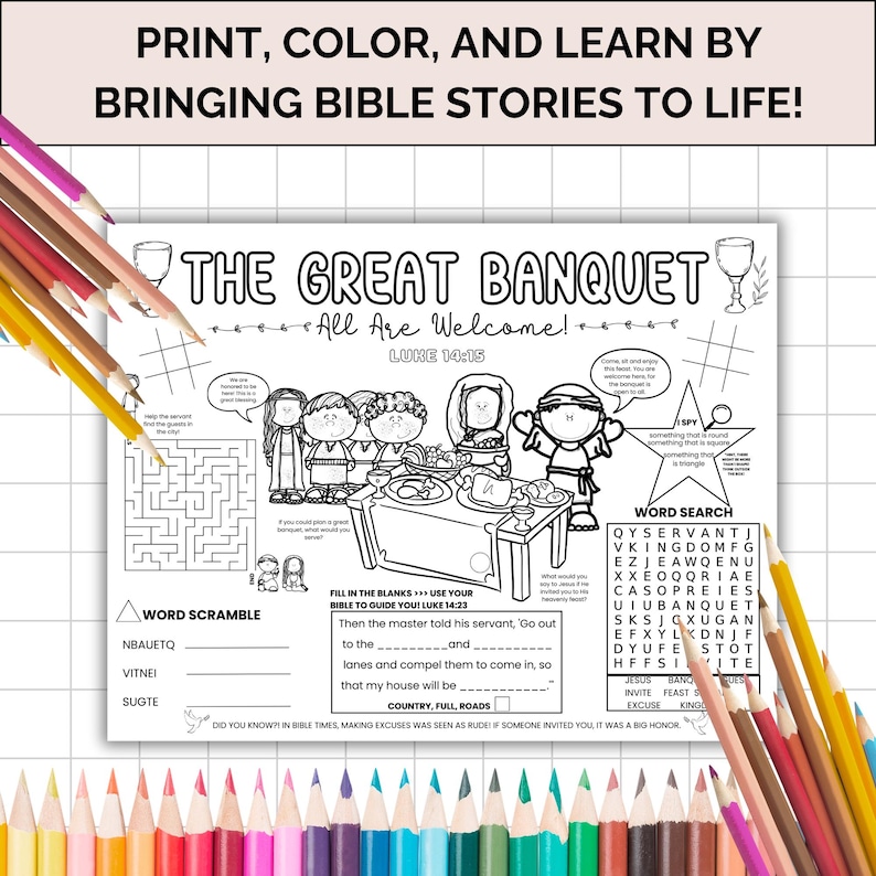 Parable of the Great Banquet Activity Placemat, the Parables of Jesus ...