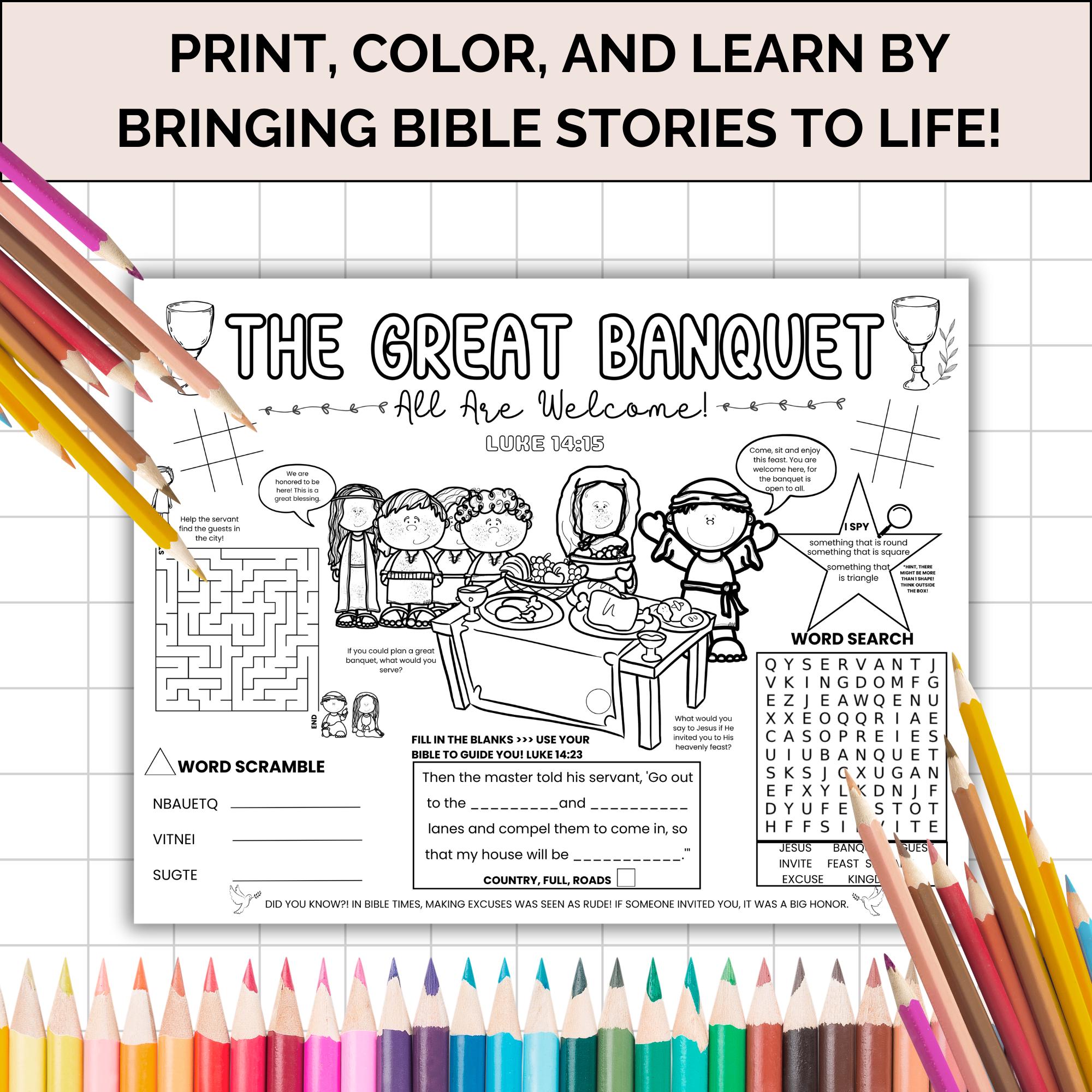 Parable of the Great Banquet Activity Placemat, the Parables of Jesus ...