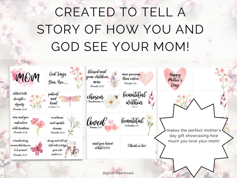 Printable Mother's Day Scripture Cards, Set of 12 Bible Memory Verse ...