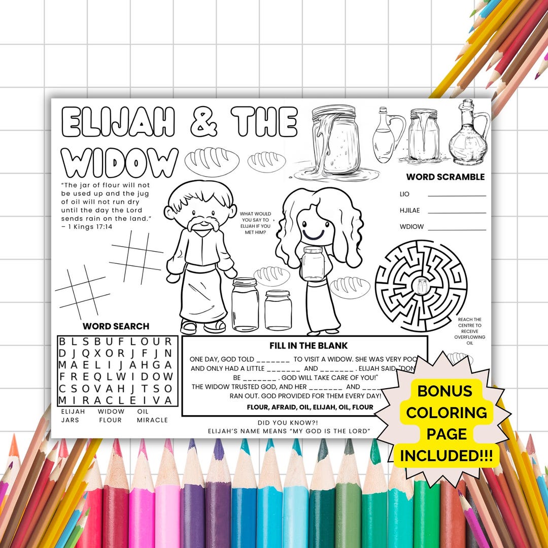 Elijah and the Widow Activity Placemat, Bible Story Coloring Pages ...
