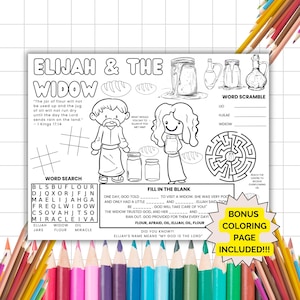 Elijah and the Widow Activity Placemat, Bible Story Coloring Pages ...