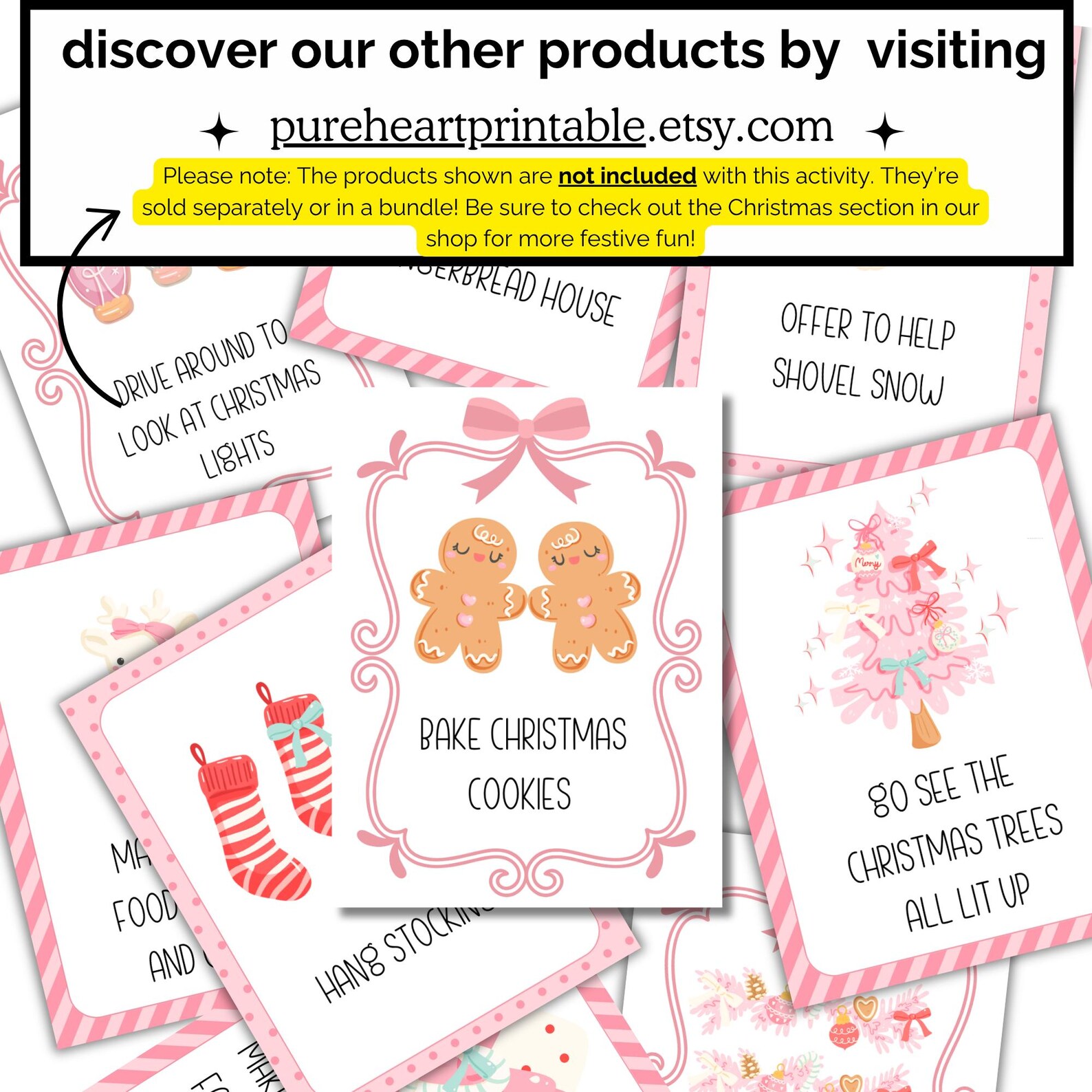 30 Editable Christmas Advent Activity Cards, Preppy Pink Christmas ...
