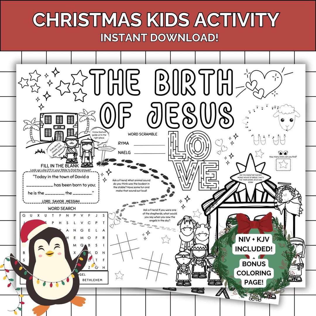 Nativity Activity Placemat Sheet, Christmas Coloring Page for Kids ...