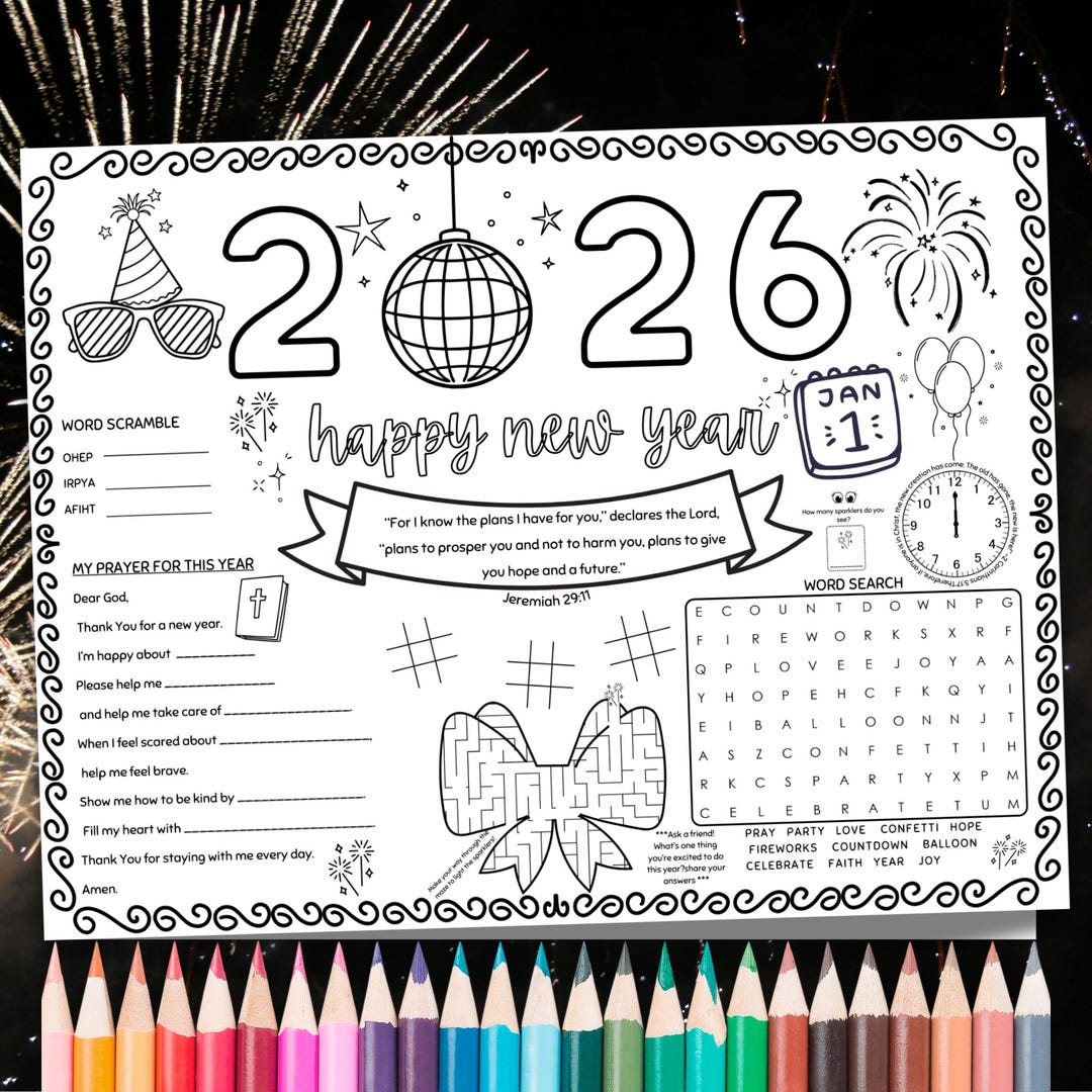 New Year Activity Placemat 2026, Kids New Years Eve Activity, Christian ...