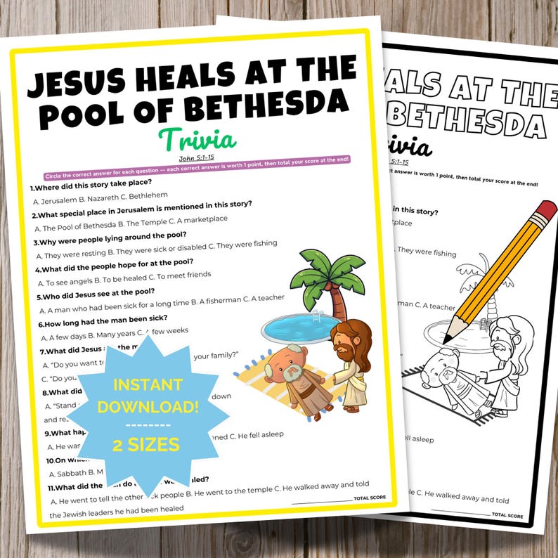 Jesus Heals at the Pool of Bethesda Bible Trivia Game, Sunday School ...
