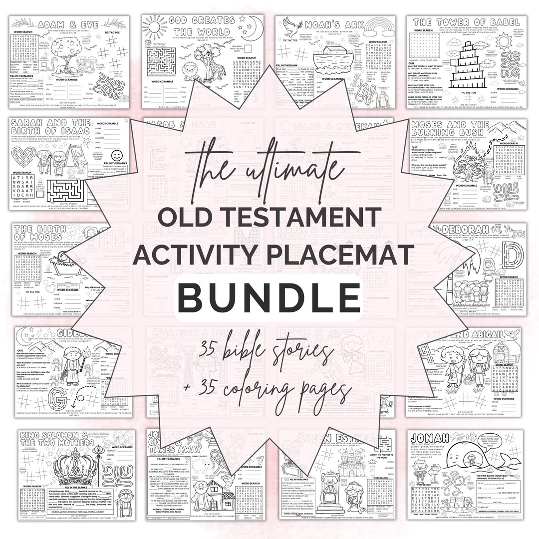 Old Testament Bundle Activity Placemat, Printable Bible Story Kids ...