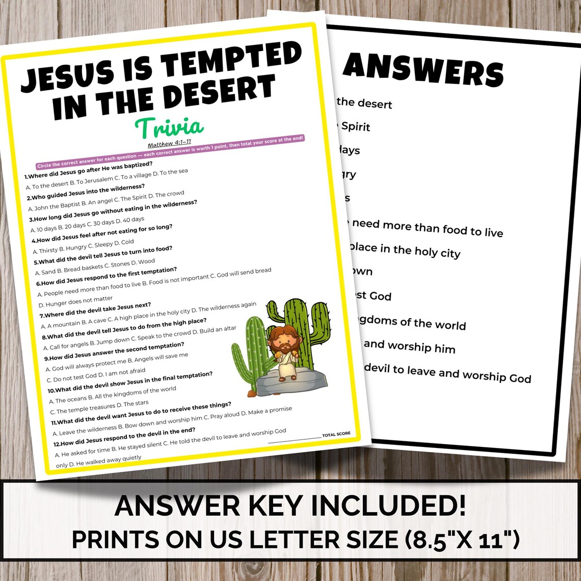 Temptation of Jesus Bible Trivia Game, Sunday School Activity, Children ...
