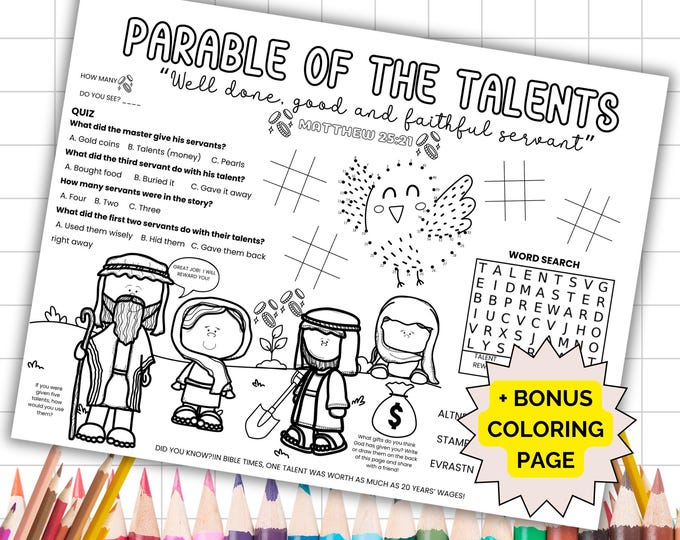 Parable of the Talents, Jesus Teaching, Bible Story Activity, Sunday ...
