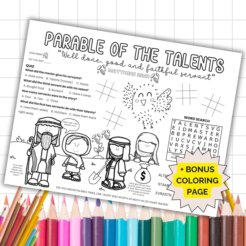 Parable of the Talents Activity Placemat, the Parables of Jesus ...