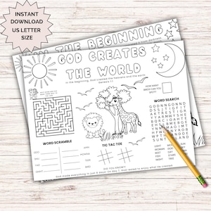 Printable Creation Story Activity Placemat, Bible Story Coloring ...