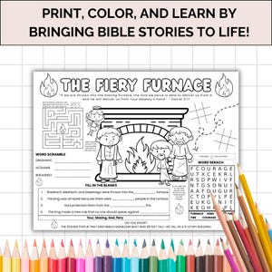 Fiery Furnace Activity Placemat, Story of Shadrach, Meshach Abednego ...