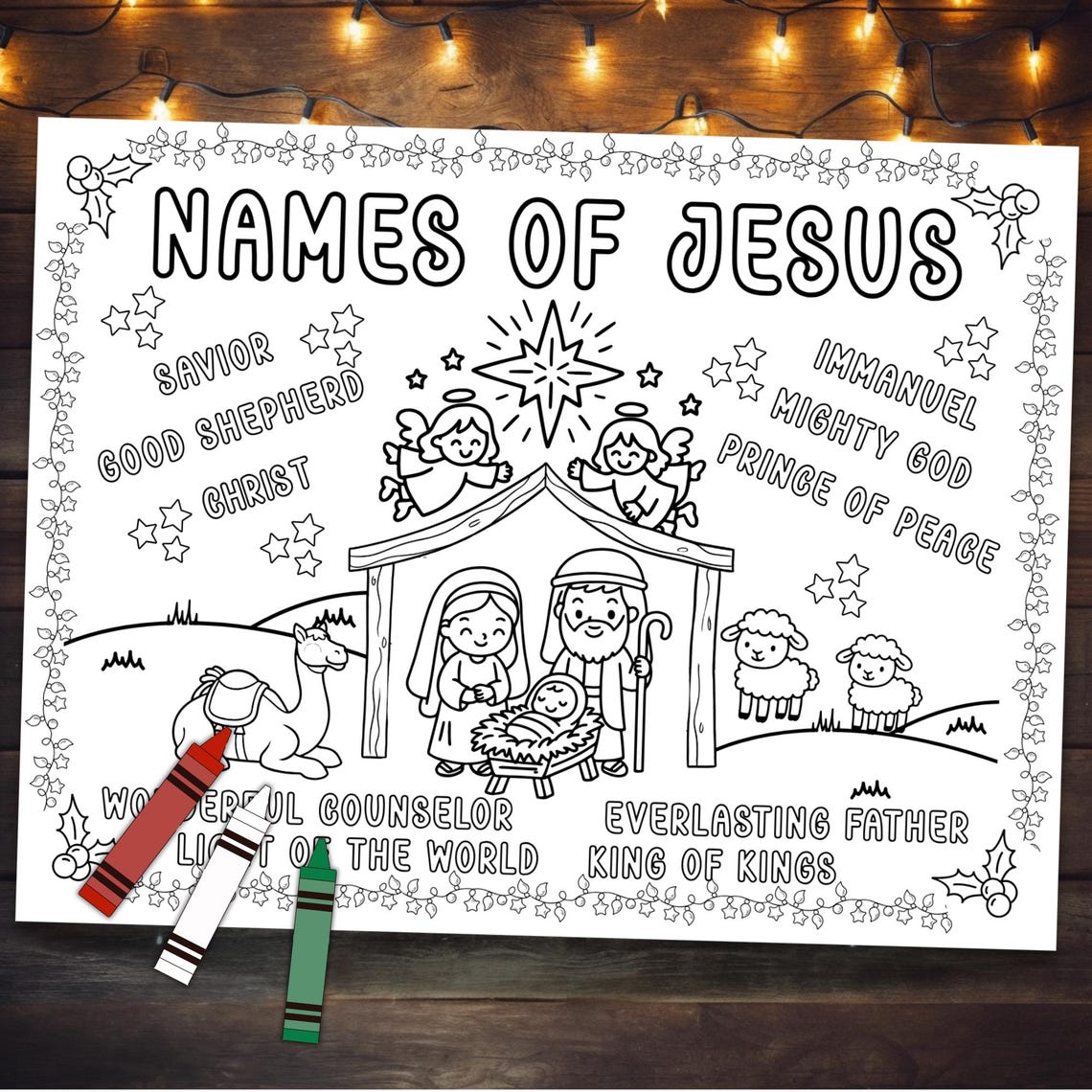 Names of Jesus Coloring Page, Christian Advent Bible Coloring Sheet ...