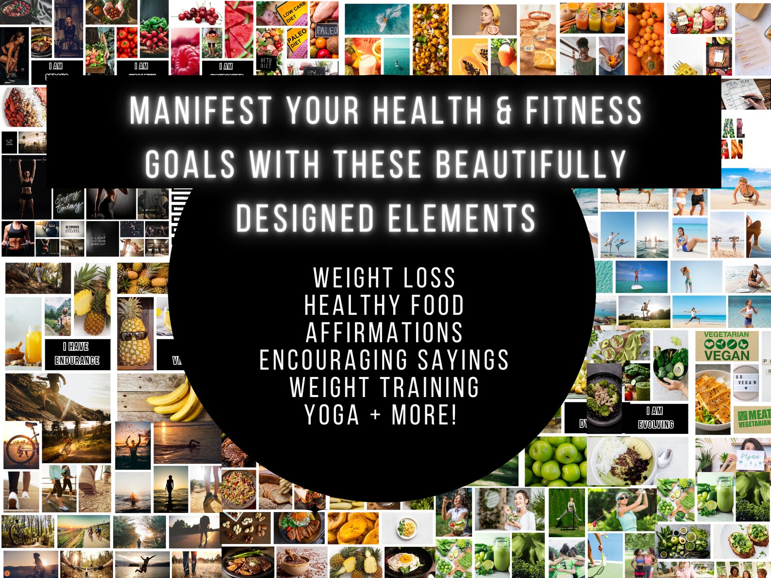 Printable Health & Fitness Vision Board, Mood Board for Women, Vision Board Kit, Weight Loss ...